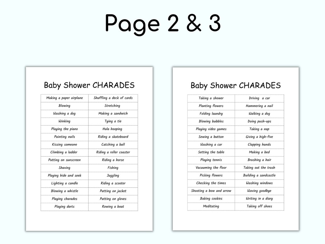 Charades, Baby Shower Charades Game, Babyshower Games, Charades for ...