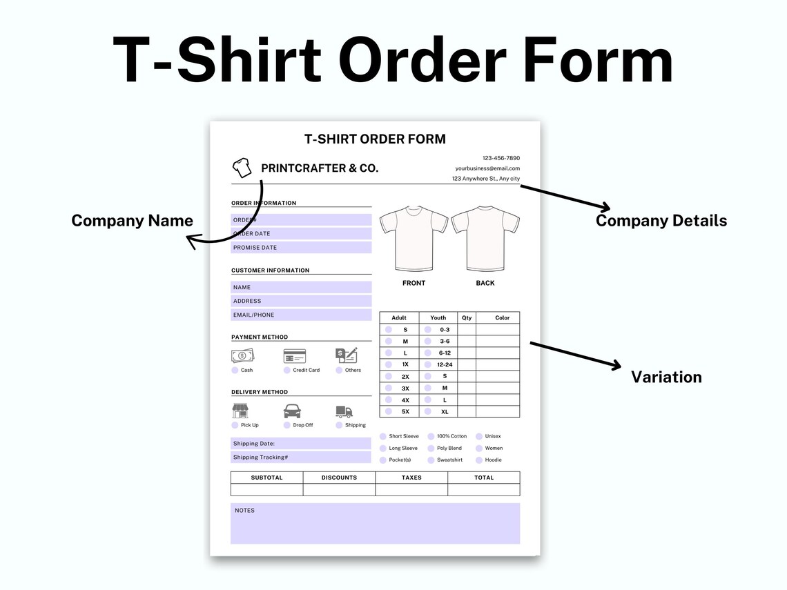 Shirt Order Form & Price List Template, TSHIRT Price List, T-shirt ...