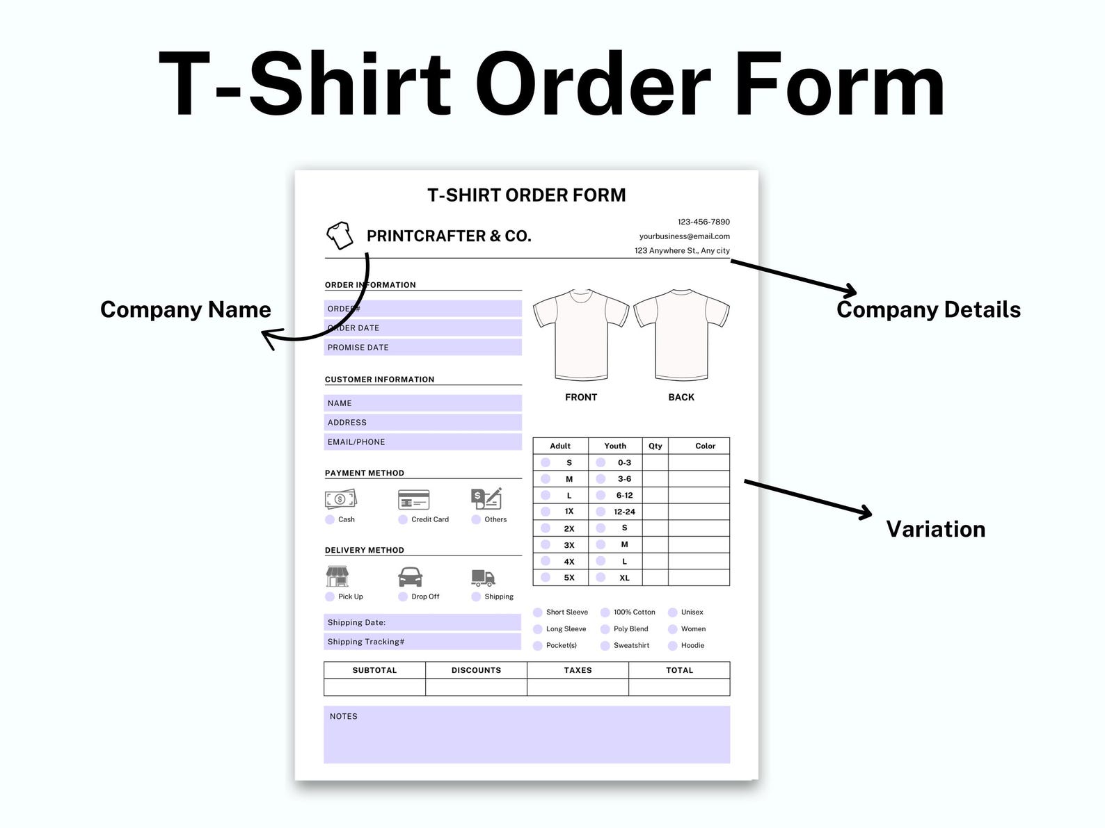 T SHIRT Price List & Order Form Shirt Order Form Tshirt Order Form ...