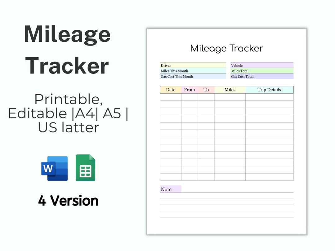 Printable Mileage Tracker, Mileage Log, Work Trip Miles Tracker ...