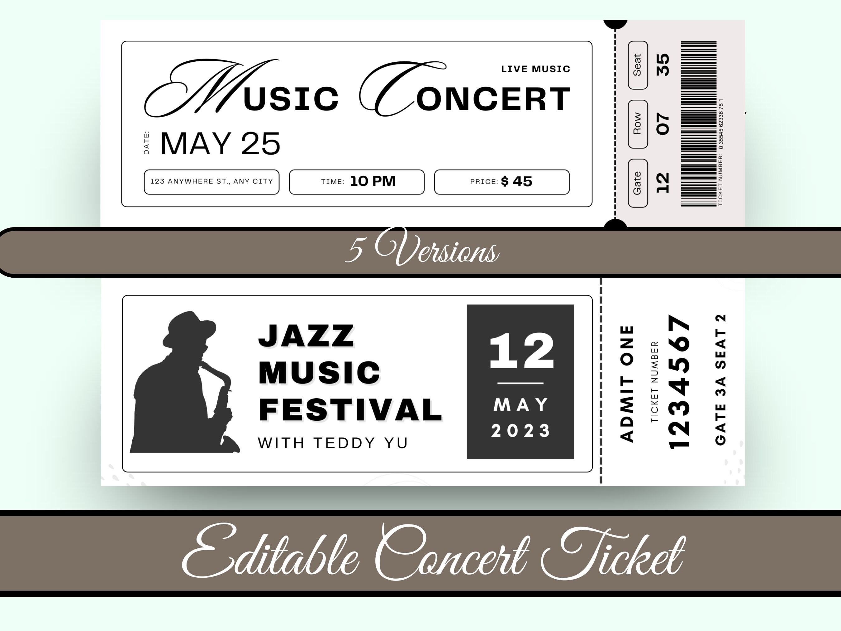 Editable Concert Ticket Canva Template, DIY Concert Ticket, Printable ...