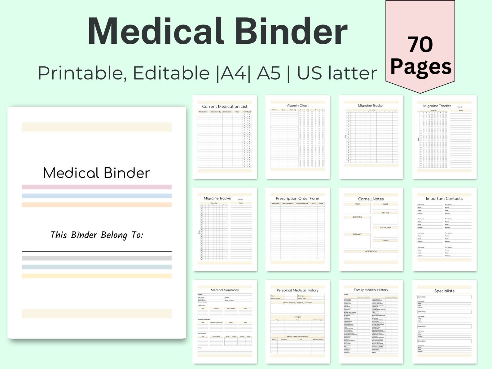 Medical Planner Binder Printable, Medical Binder, Medical Log, Medical ...