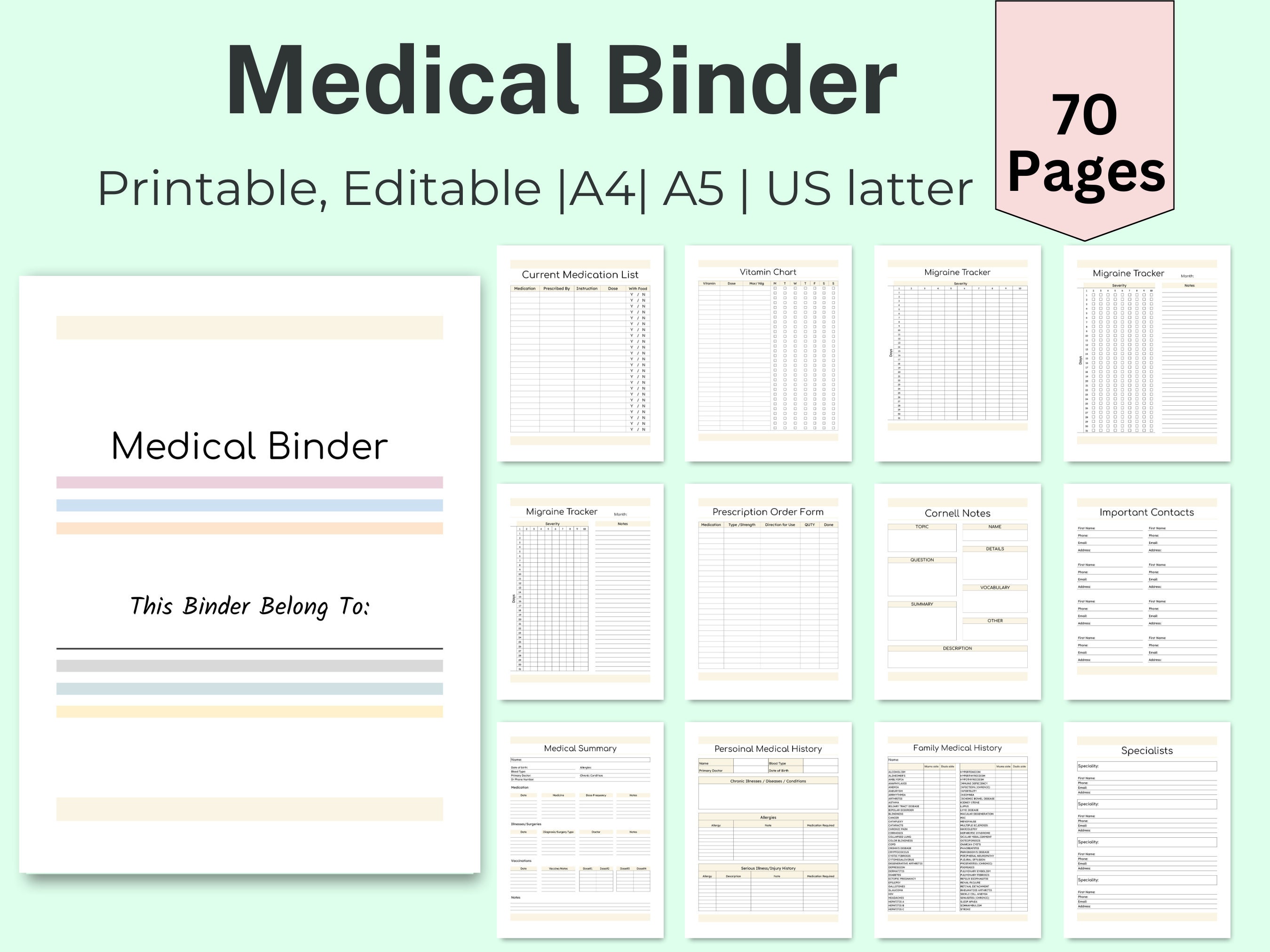 Medical Planner Binder Printable, Medical Binder, Medical Log, Medical ...