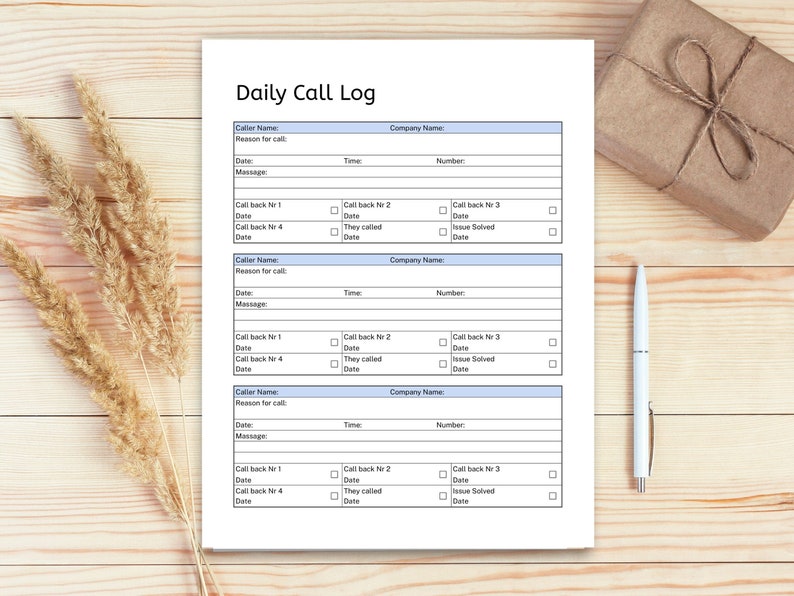 Printable Daily Call Log, Communication Log, Call Back Tracker, Missed ...