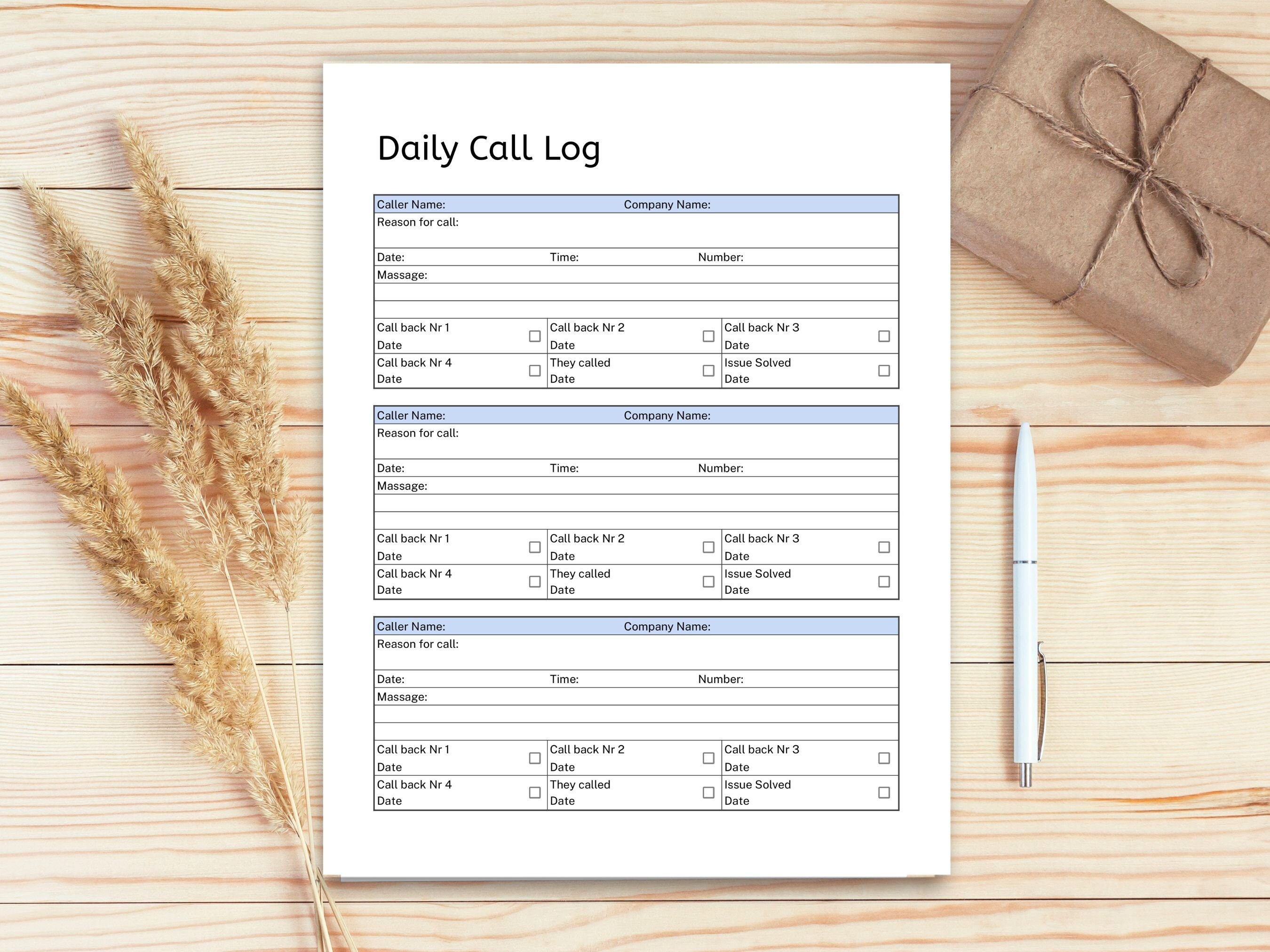 Printable Daily Call Log, Communication Log, Call Back Tracker, Missed ...