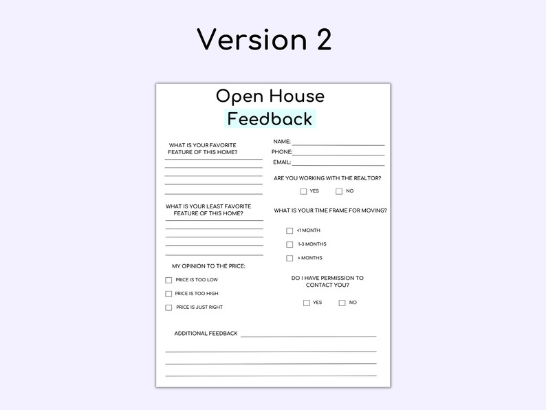 Open House Feedback Form Printable, Canva Template, Realtor Open House ...