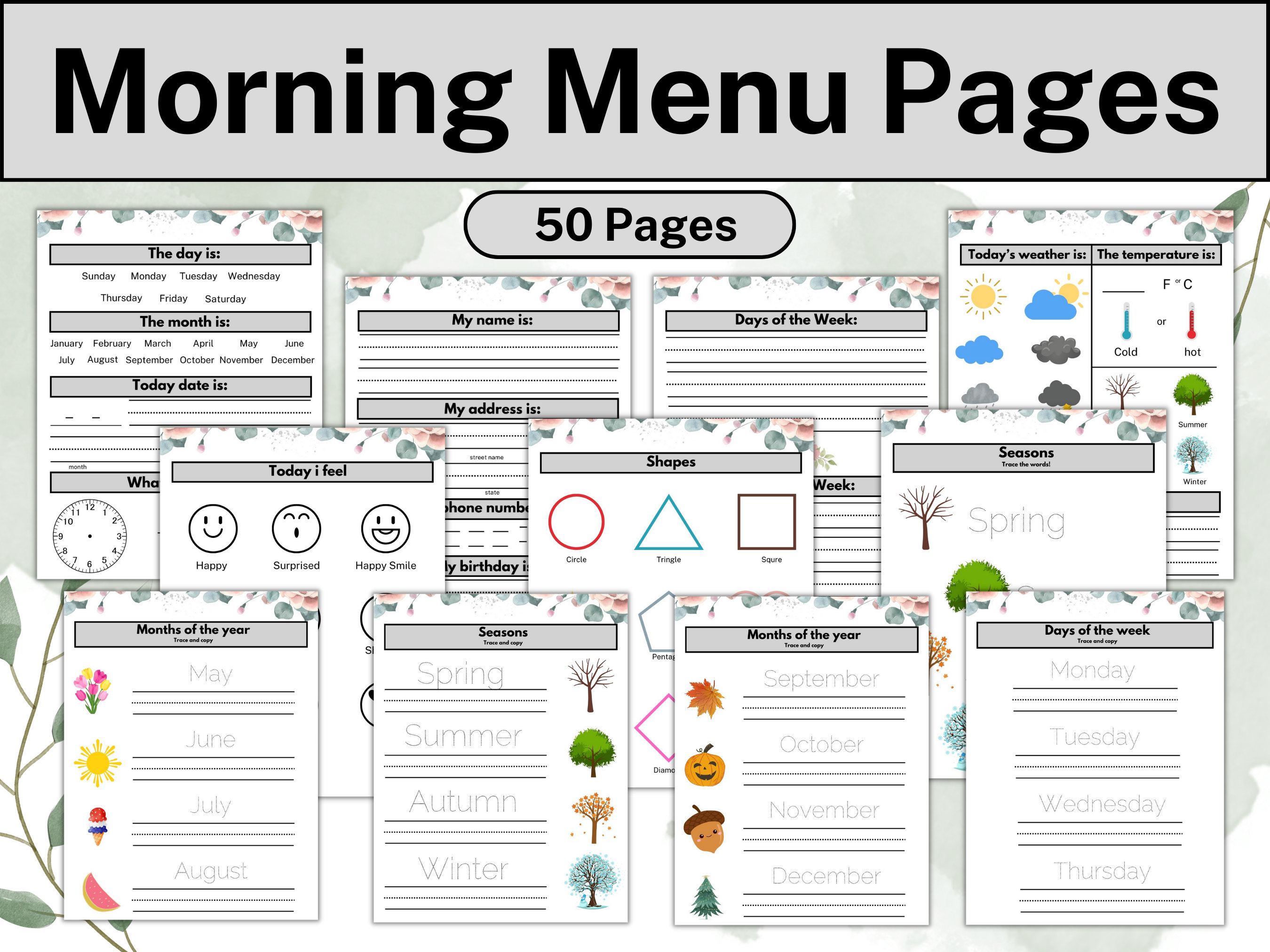 PRESCHOOL Morning Menu, Homeschool Morning Menu, Morning Menu ...