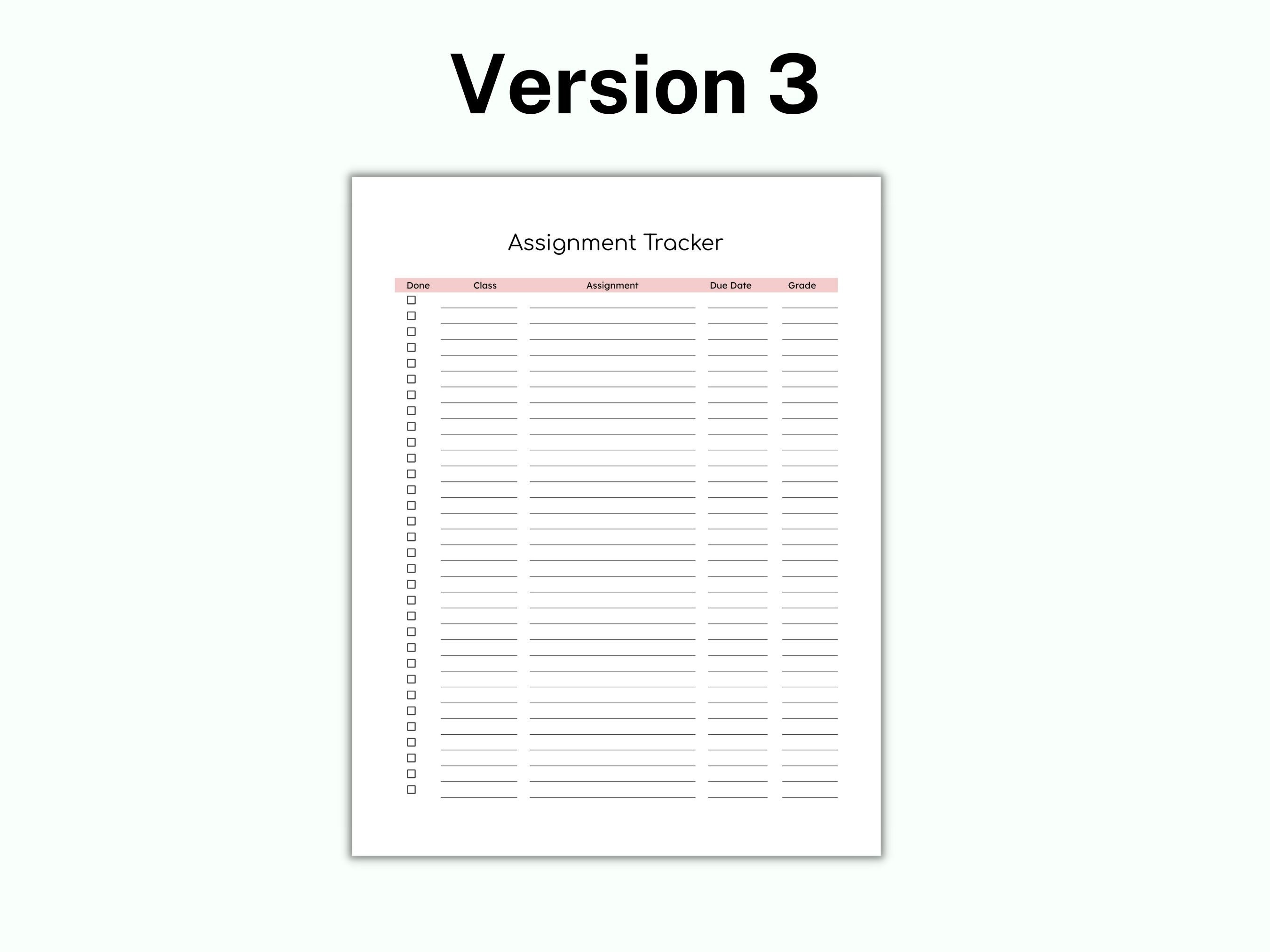 EDITABLE Assignment Tracker, ADHD Student Assignment Planner Printable ...