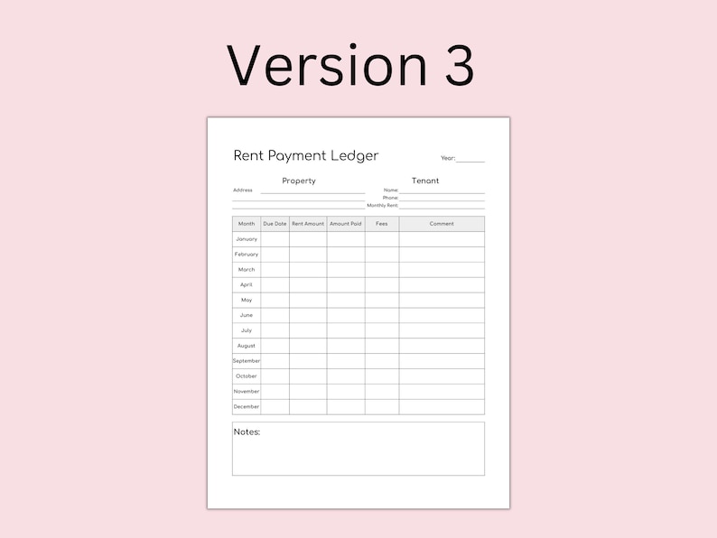 Rental Ledger Printable Template, Rent Payment Ledger, Rent Payment ...