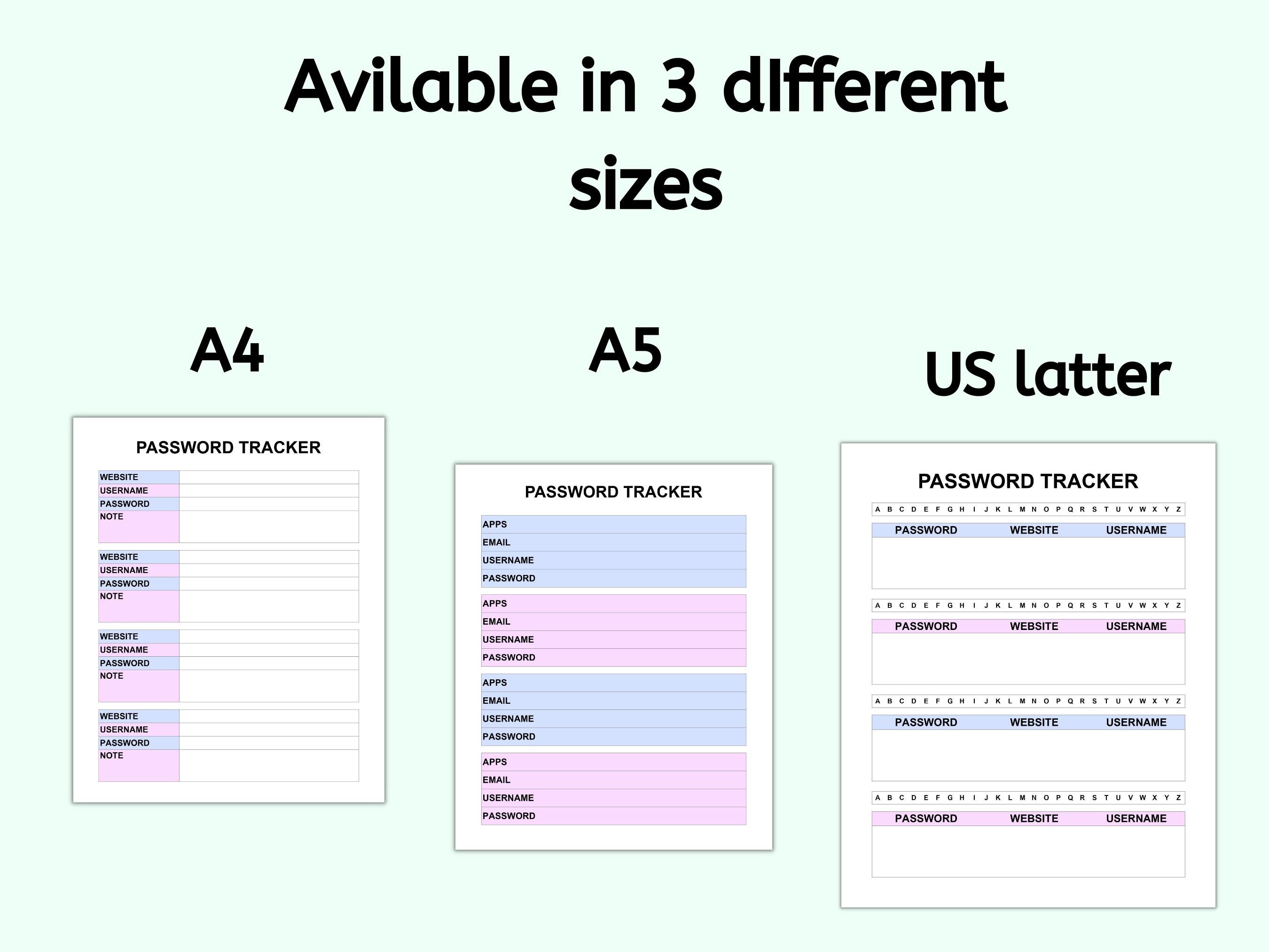 EDITABLE Password Book Tracker, Password Tracker Printable Template ...