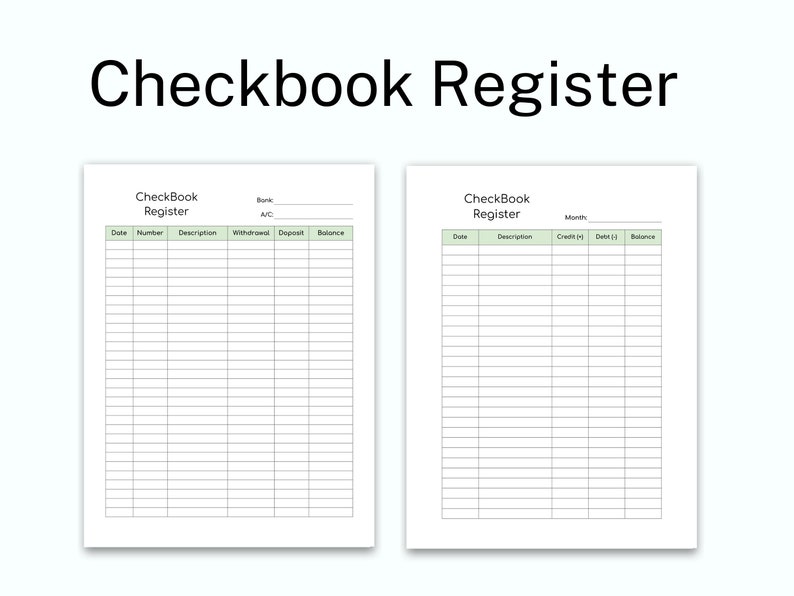 Checkbook Register Printable, Transaction Register, Check Register ...