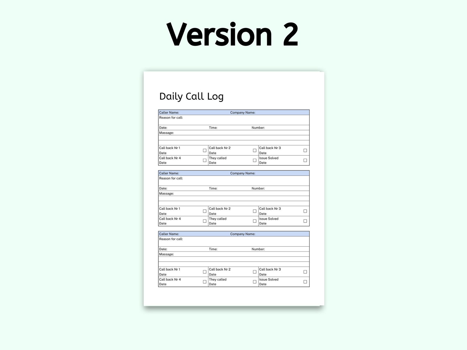Printable Daily Call Log, Communication Log, Call Back Tracker, Missed ...