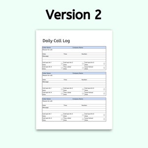 Printable Daily Call Log, Communication Log, Call Back Tracker, Missed ...