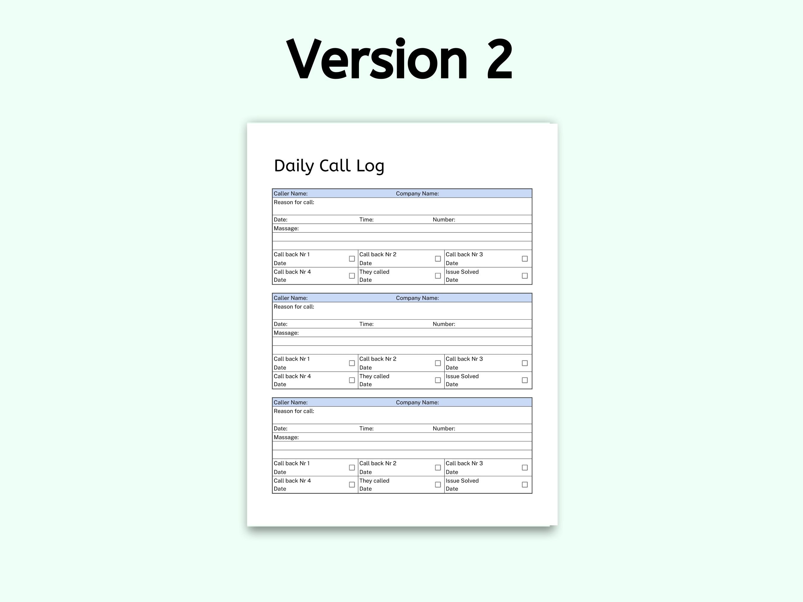 Printable Daily Call Log, Communication Log, Call Back Tracker, Missed ...