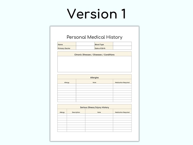 Medical History Form, Medical Log, Medical Forms Printable, Medical ...