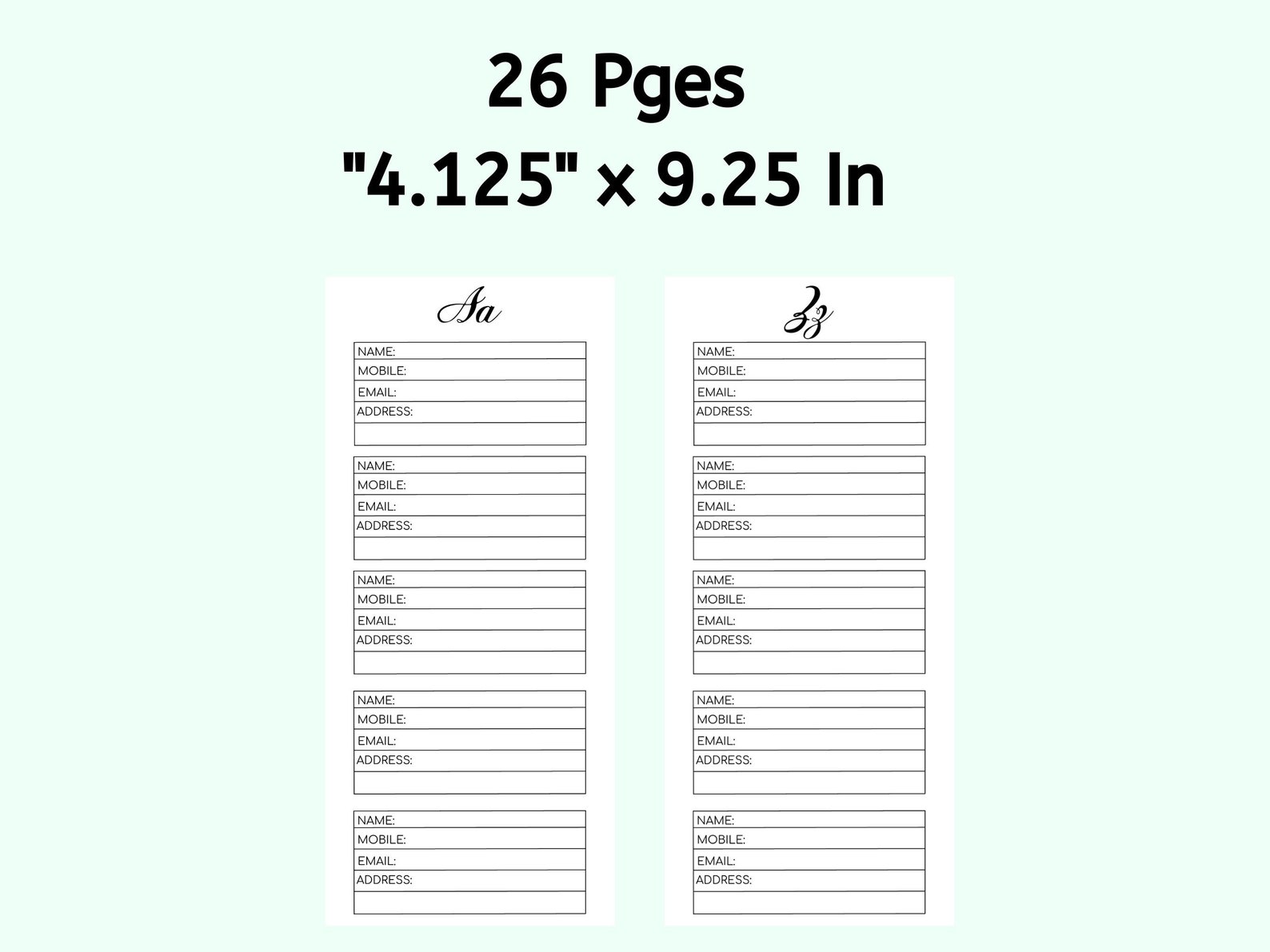 Refillable Address Book Google Sheet, Address Book Printable, Contacts ...
