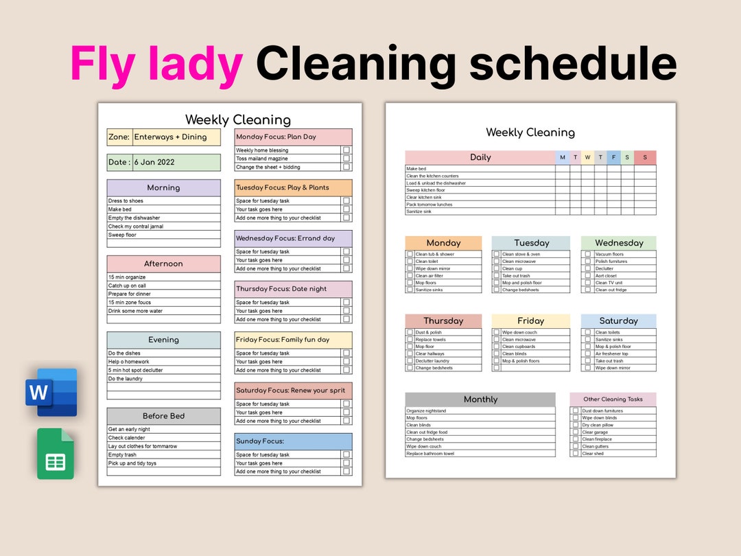 Printable Fly Lady Schedule, Editable Cleaning Schedule, Weekly Monthly ...