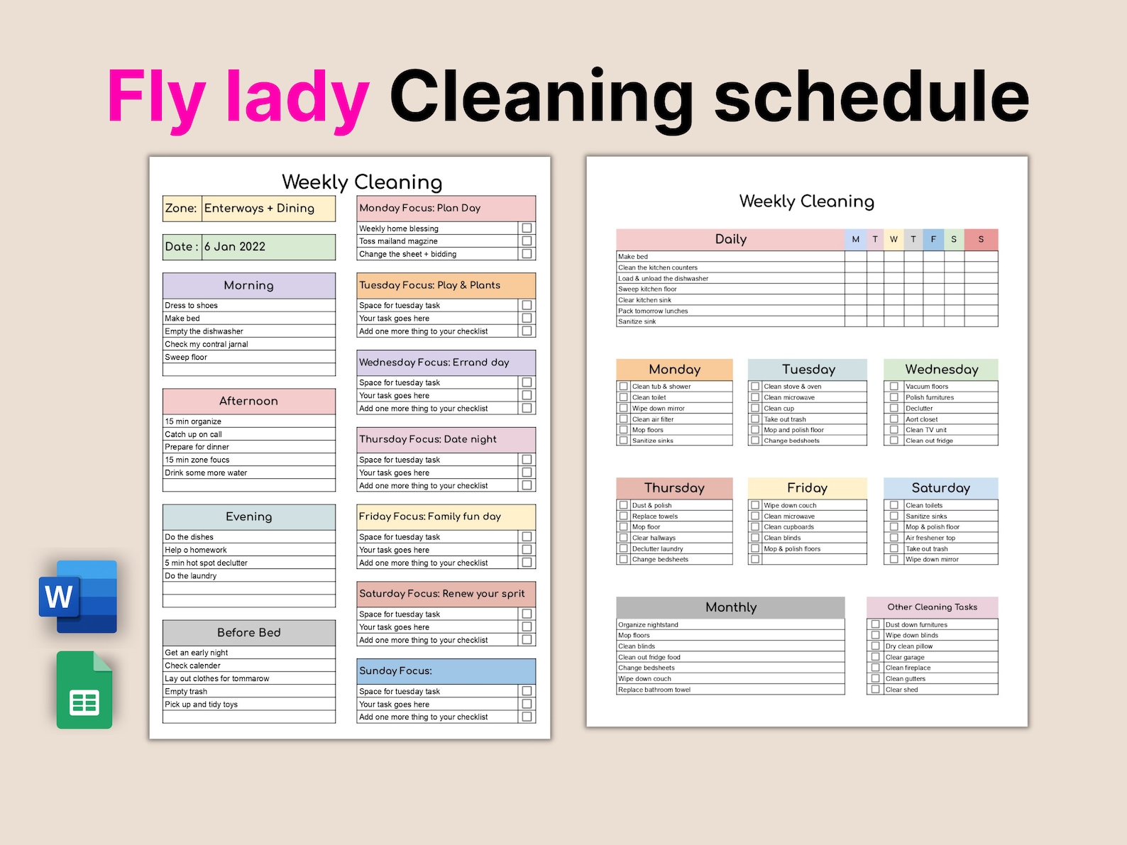 Printable Fly Lady Schedule, Editable Cleaning Schedule, Weekly Monthly ...