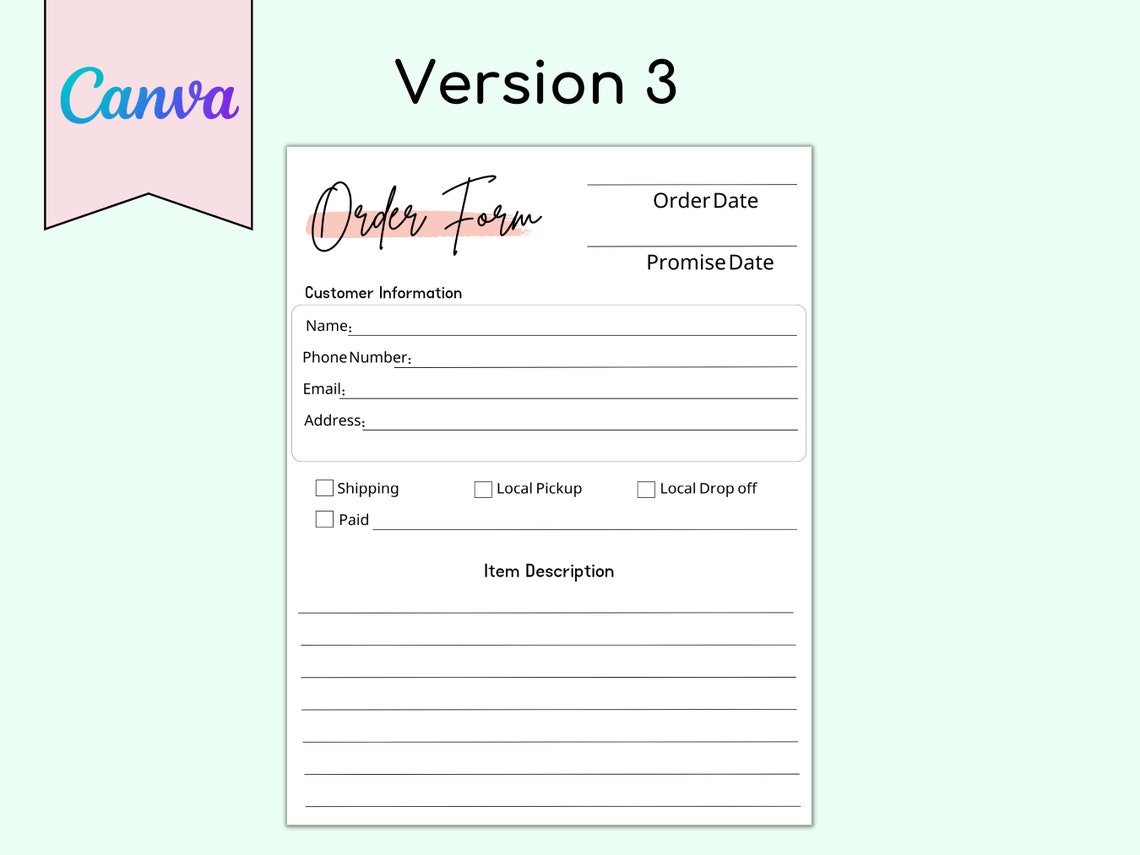 Custom Order Form Template, Purchase Order Form Template, Order Form ...