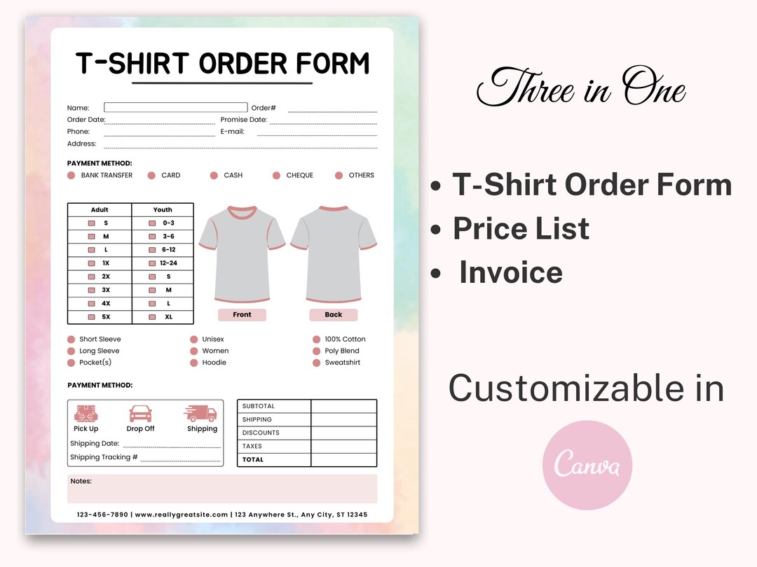 Editable Shirt Order Forms Template, T-shirt Order Form, Small Business ...
