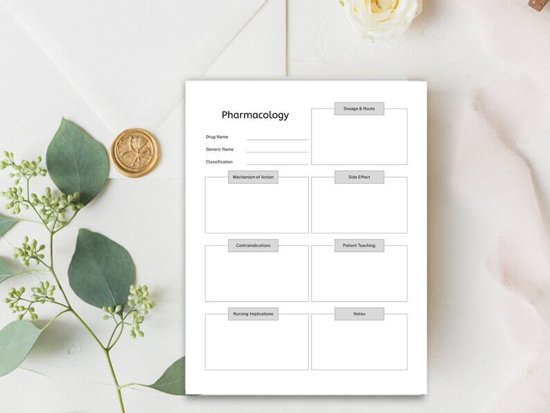 Printable Pharmacology Template for Nursing Student, Pharmacology ...