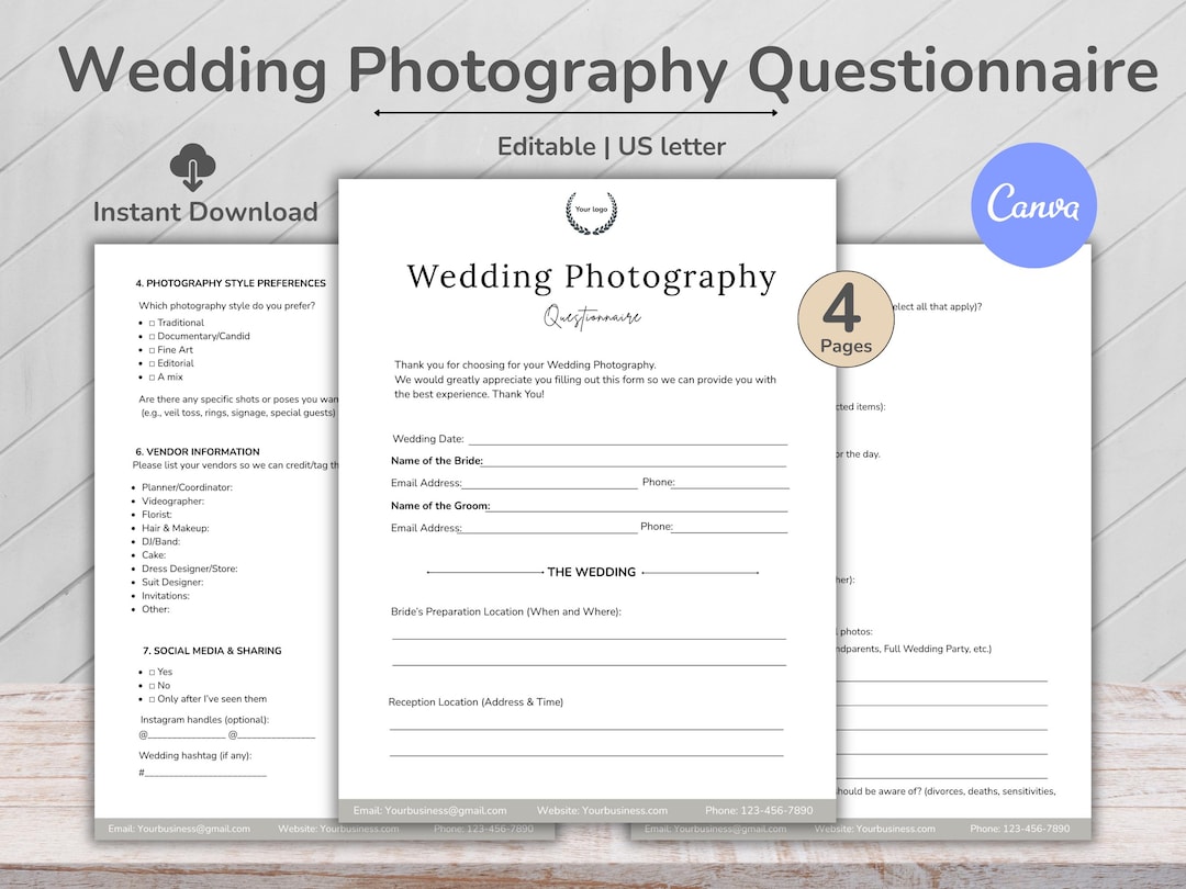 Wedding Photography Questionnaire, Wedding Photo List, Client Booking ...