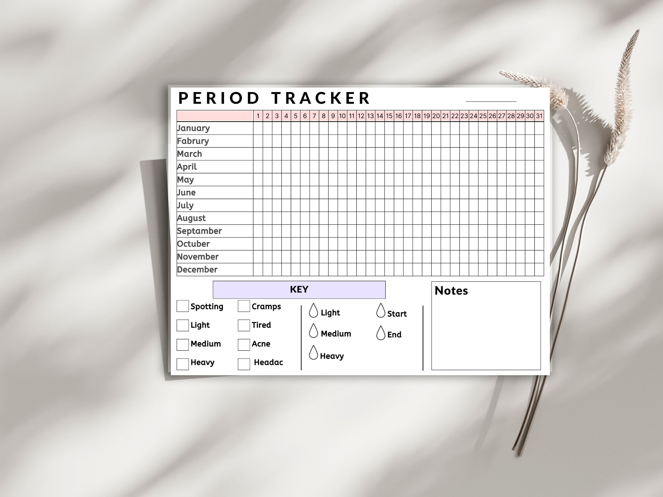 Period Tracker Printable, Ovulation Tracker, Period Symptom Tracking ...
