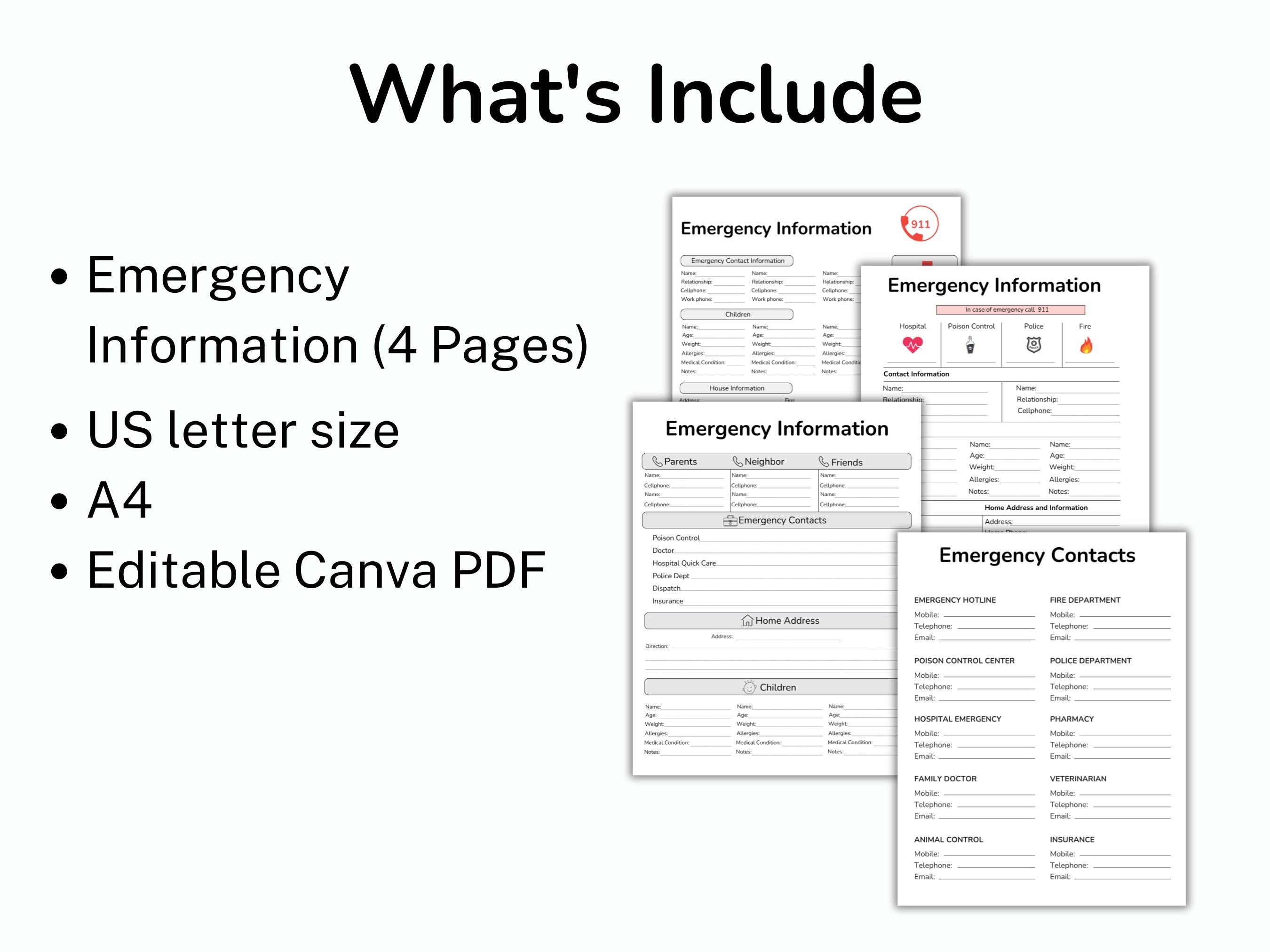 Emergency Information Sheet, Emergency Binder, Child Information ...