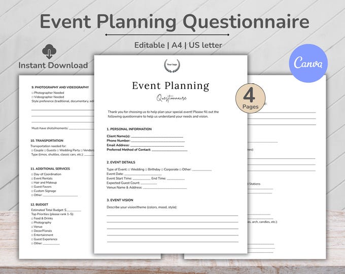 Editable and Printable Event Planner Consultation Form Template, Event ...