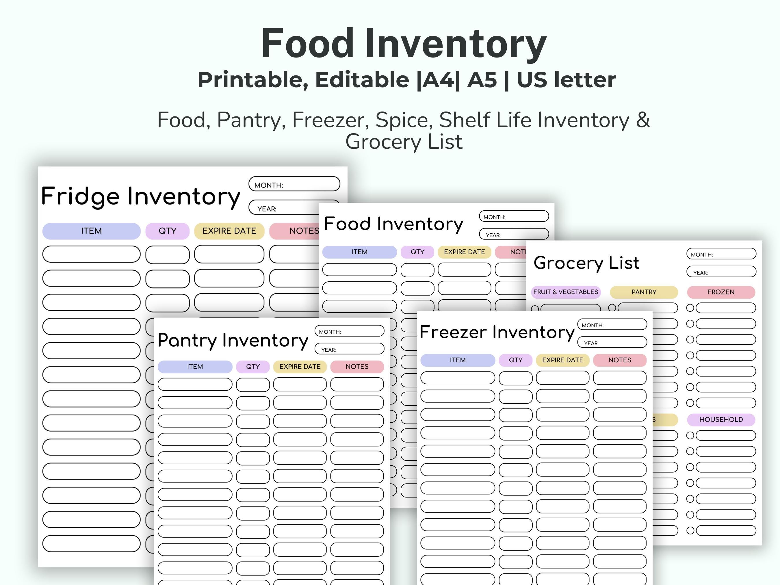 Editable Food Inventory Tracker, Kitchen Inventory, Pantry Inventory ...