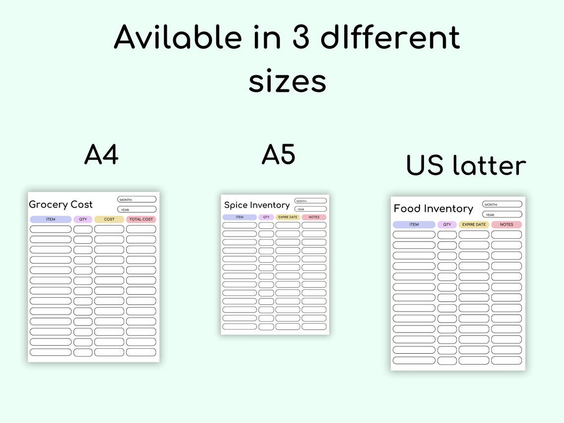 Editable Food Inventory Tracker, Kitchen Inventory, Pantry Inventory ...