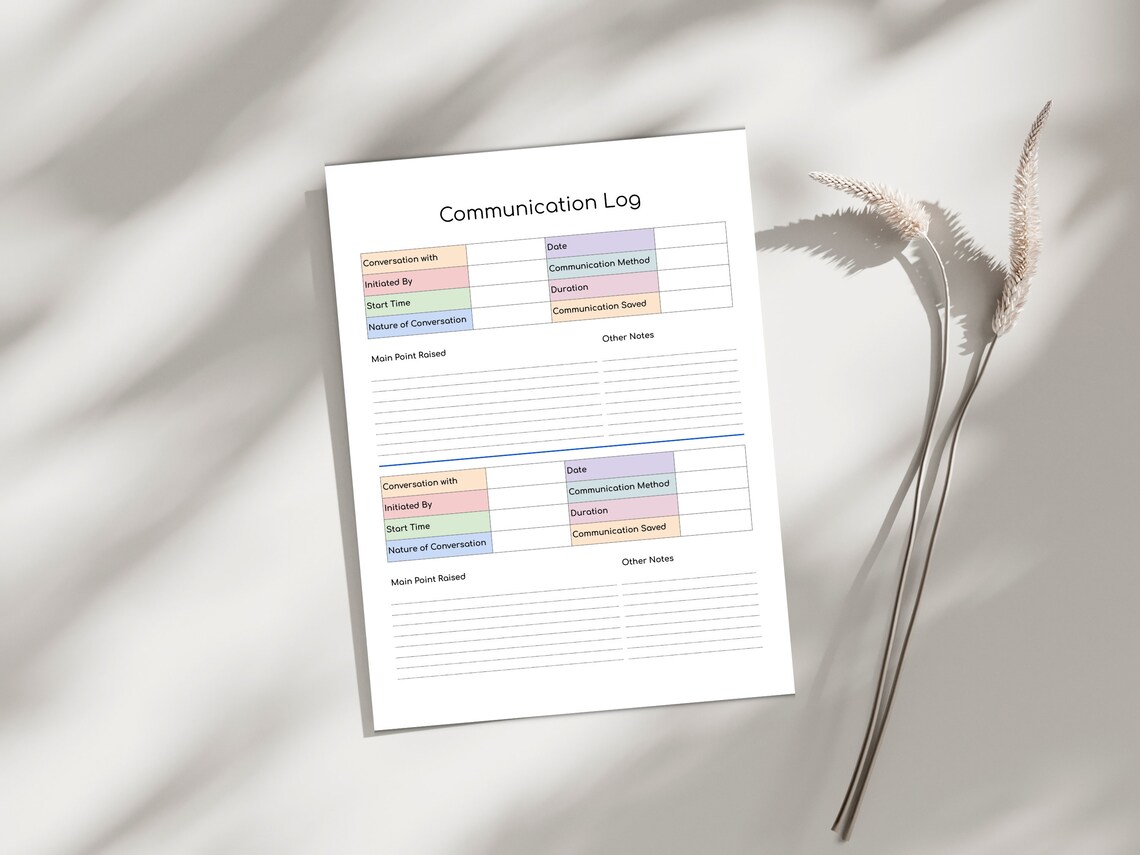 Printable Communication Log, Parent Communication Log, Call Log ...