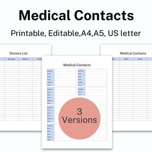 Medical Planner Binder Contact List Printable, Healthcare Contacts ...