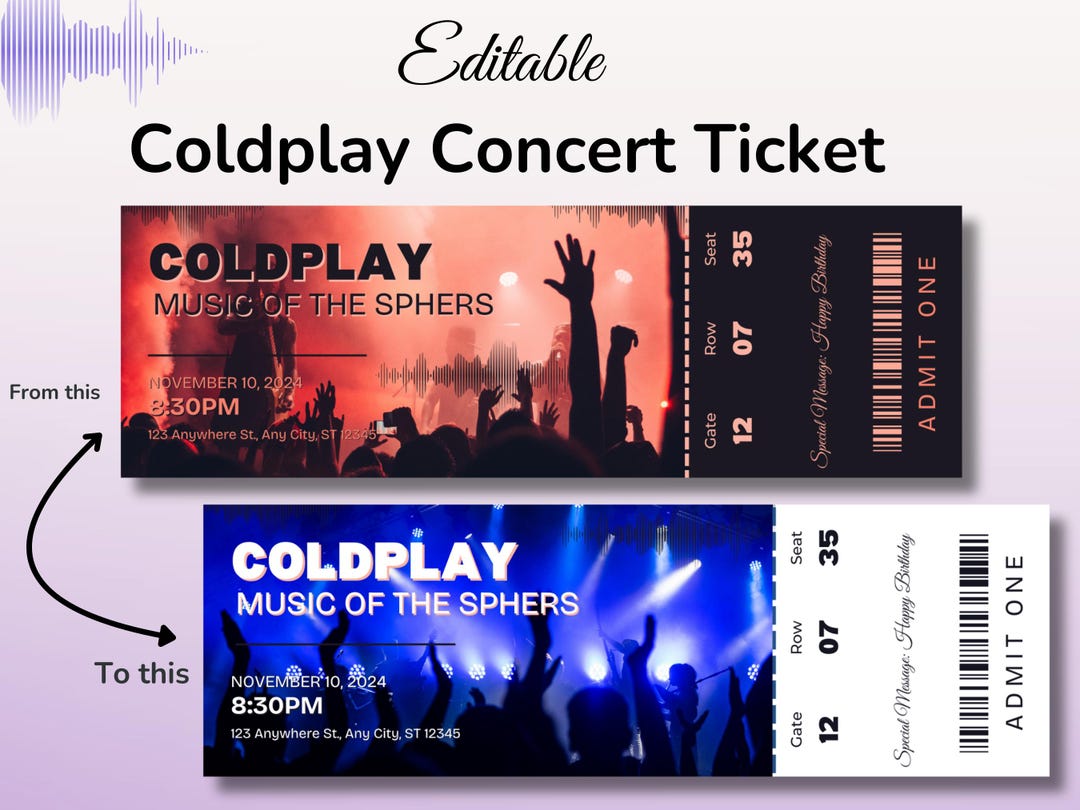 Coldplay Concert Ticket Template, Editable Fake Concert Ticket ...