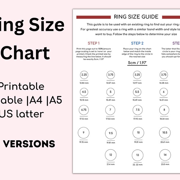 Ring Size Chart in Inches - Etsy