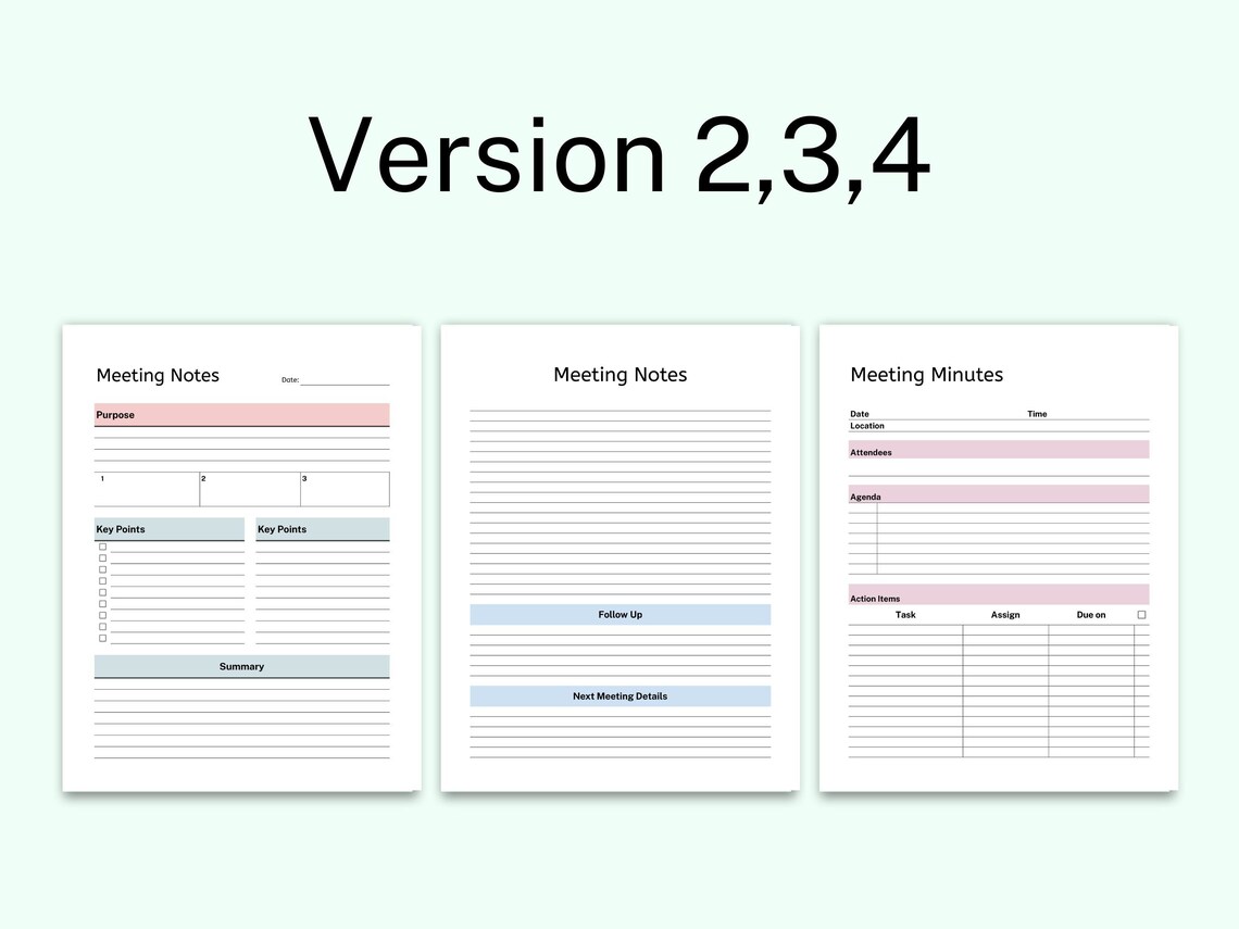 Meeting Minutes Template Printable, Meeting Notes, Meeting Agenda ...