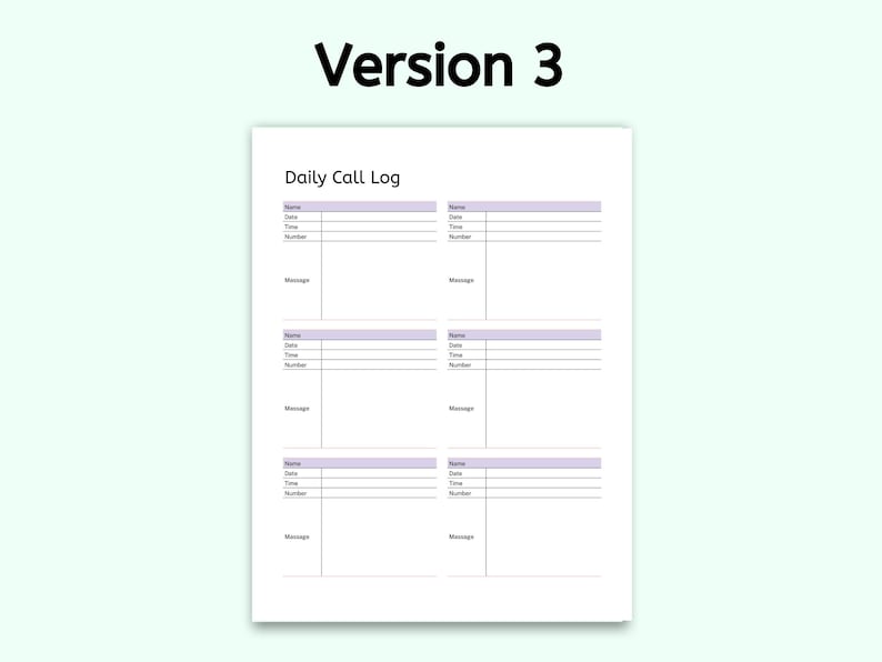 Printable Daily Call Log, Communication Log, Call Back Tracker, Missed ...