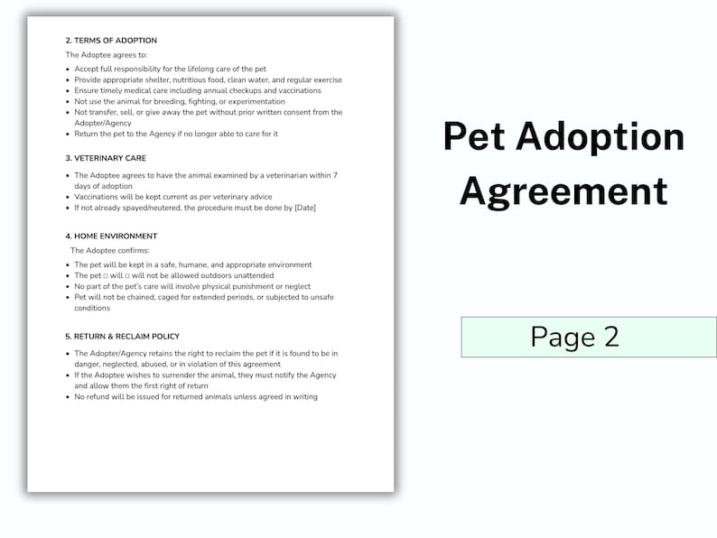 Editable Pet Adoption Agreement Form: Canva Template (digital Download ...
