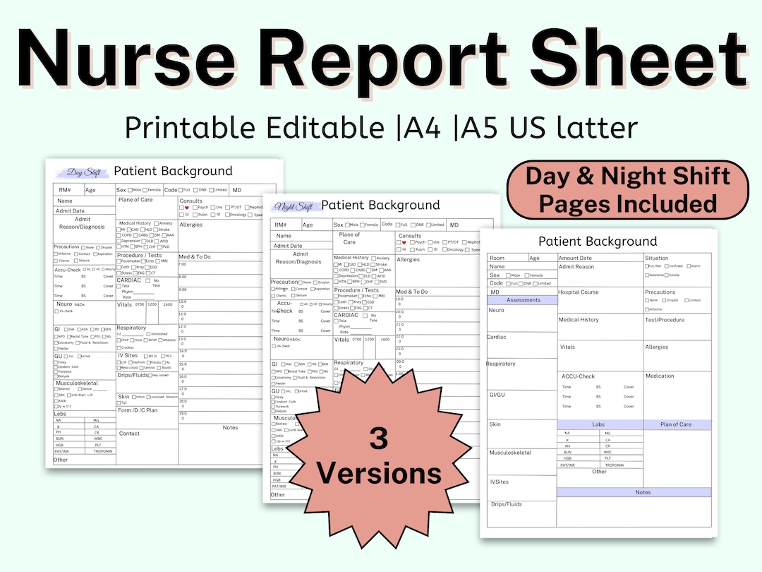 Med Surge Nurse Report Sheet Day Shift Printable, Nurse to Do List ...