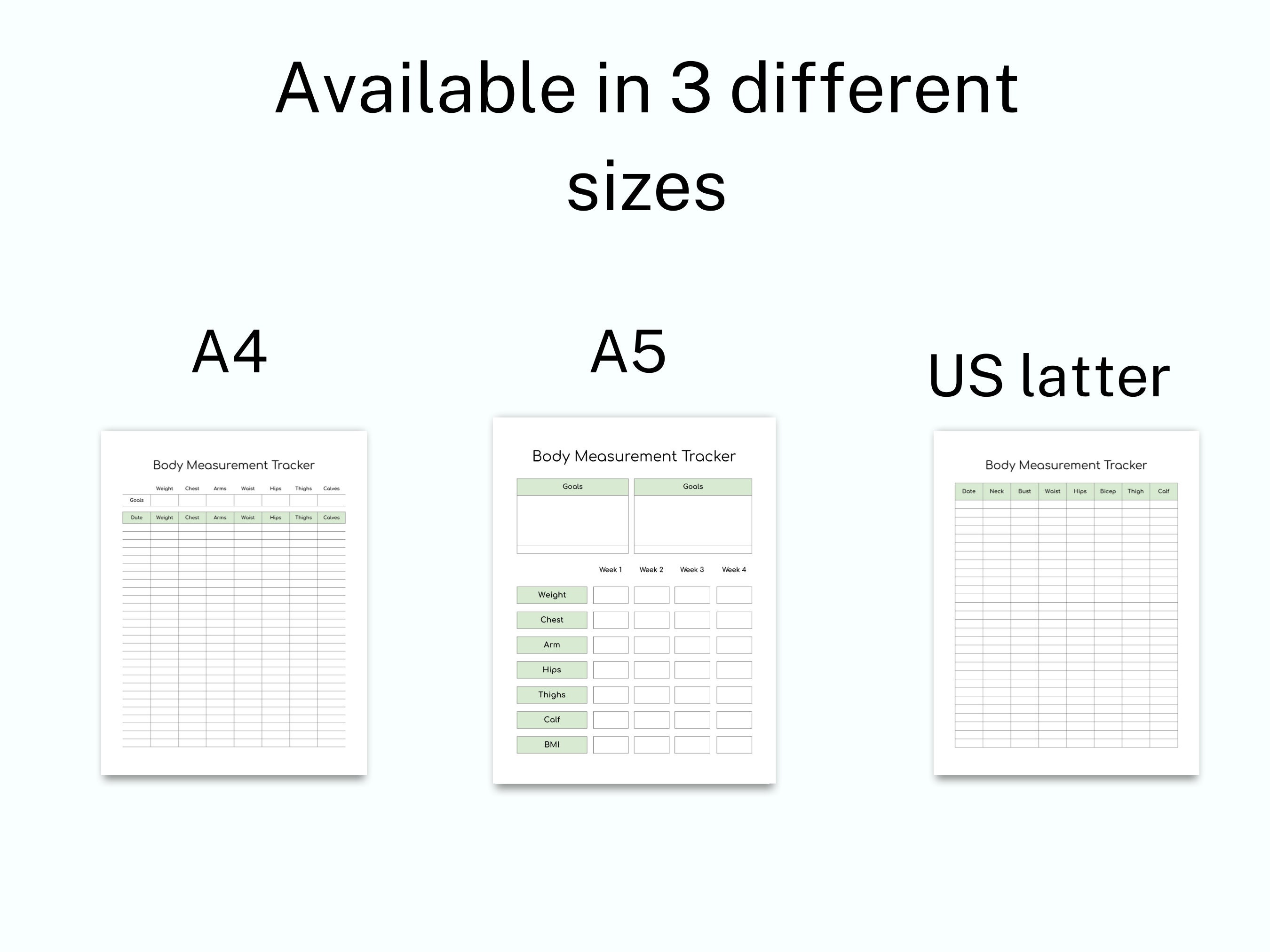 Weight Loss Tracker Printable Body Measurement Tracker, Fitness Tracker ...