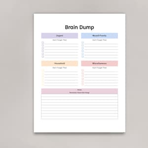 PRINTABLE Brain Dump Template, Thoughts Organizer, Brain Dump Journal ...
