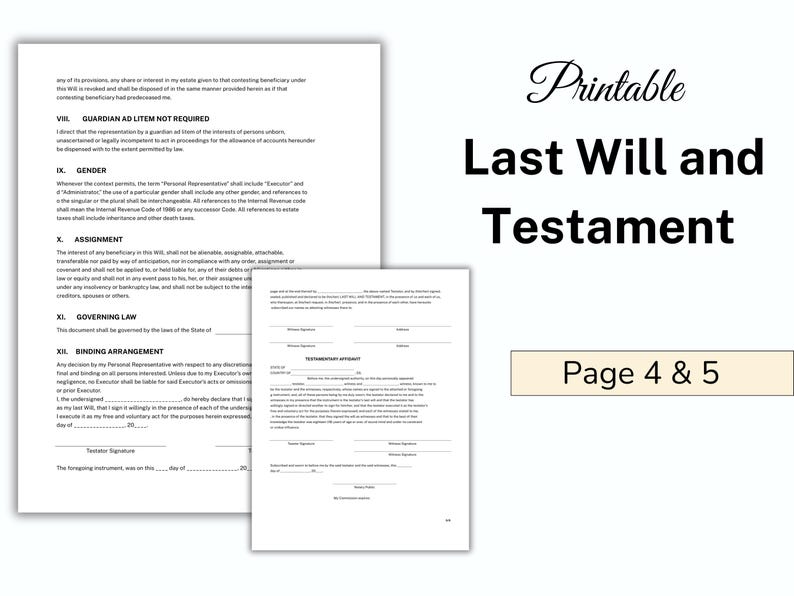 Editable Last Will and Testament, End of Life Planner, Funeral Planner ...