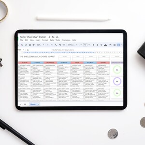 Family Chore Chart Spreadsheet for Google Sheets, Family Chore Tracker ...
