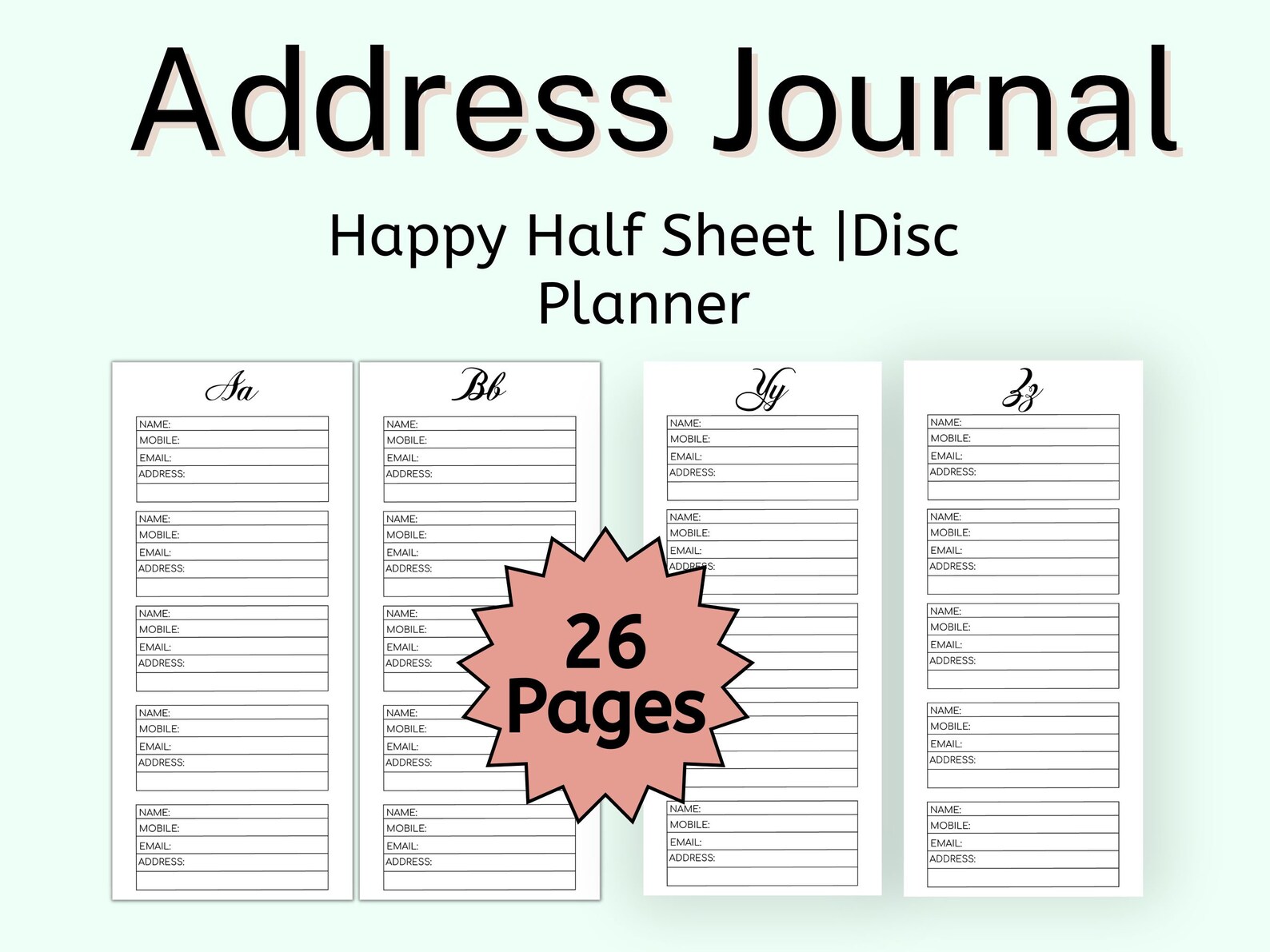 Refillable Address Book Google Sheet, Address Book Printable, Contacts ...