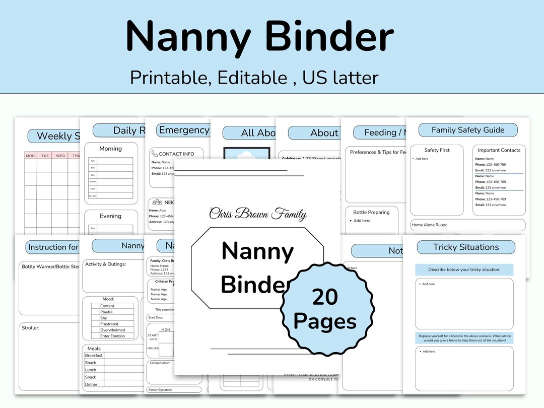 Editable Nanny Binder, Nanny Planner Template, Nanny Guide, Nanny ...