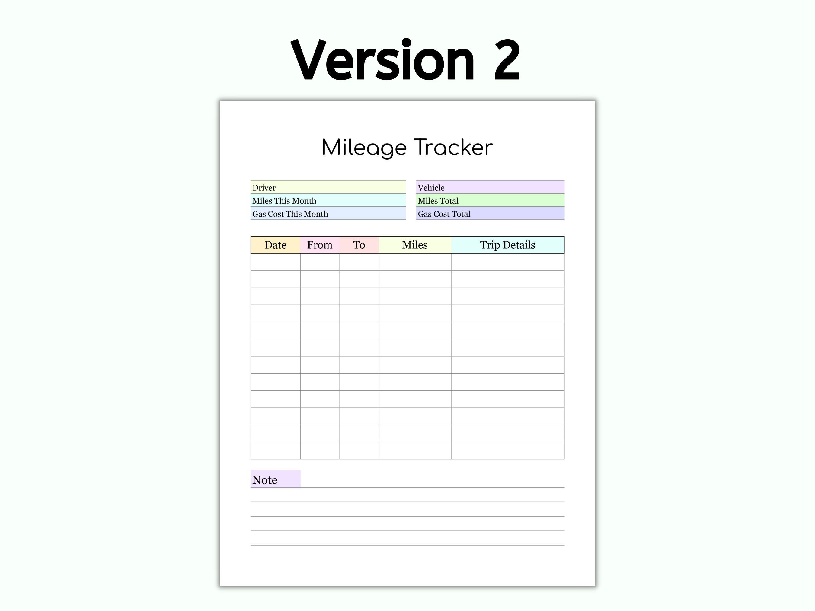 Printable Mileage Tracker, Mileage Log, Work Trip Miles Tracker ...