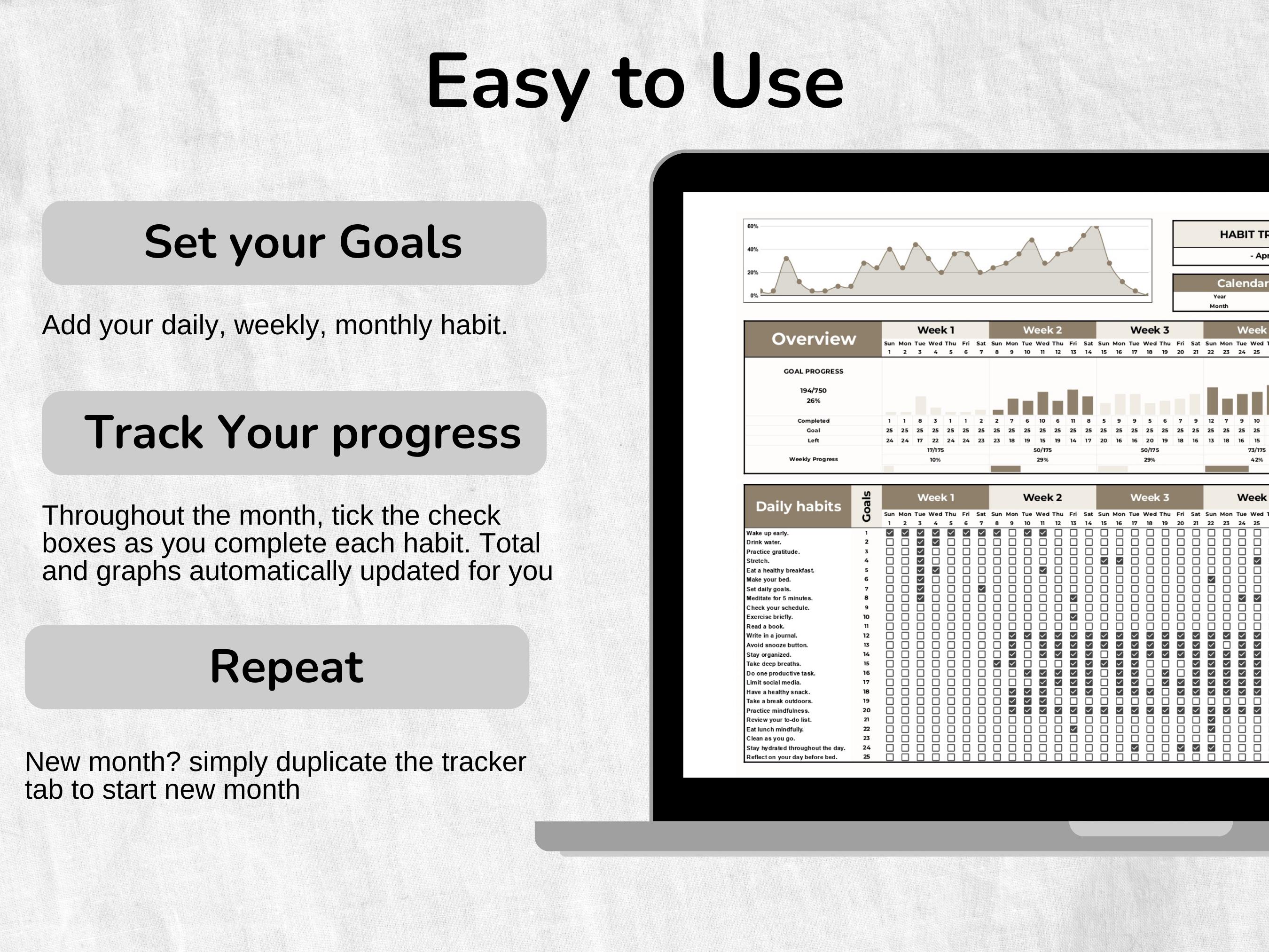 Daily Habit Tracker Google Sheet Template, Yearly Habit Tracker ...