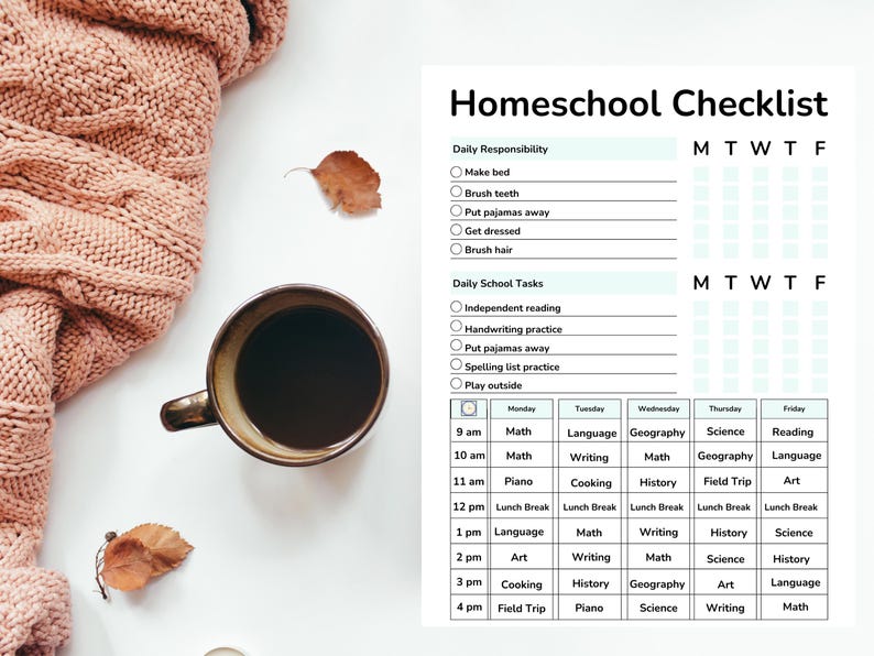 Homeschool Weekly Checklist, Homeschool Planner Printable, Teacher ...