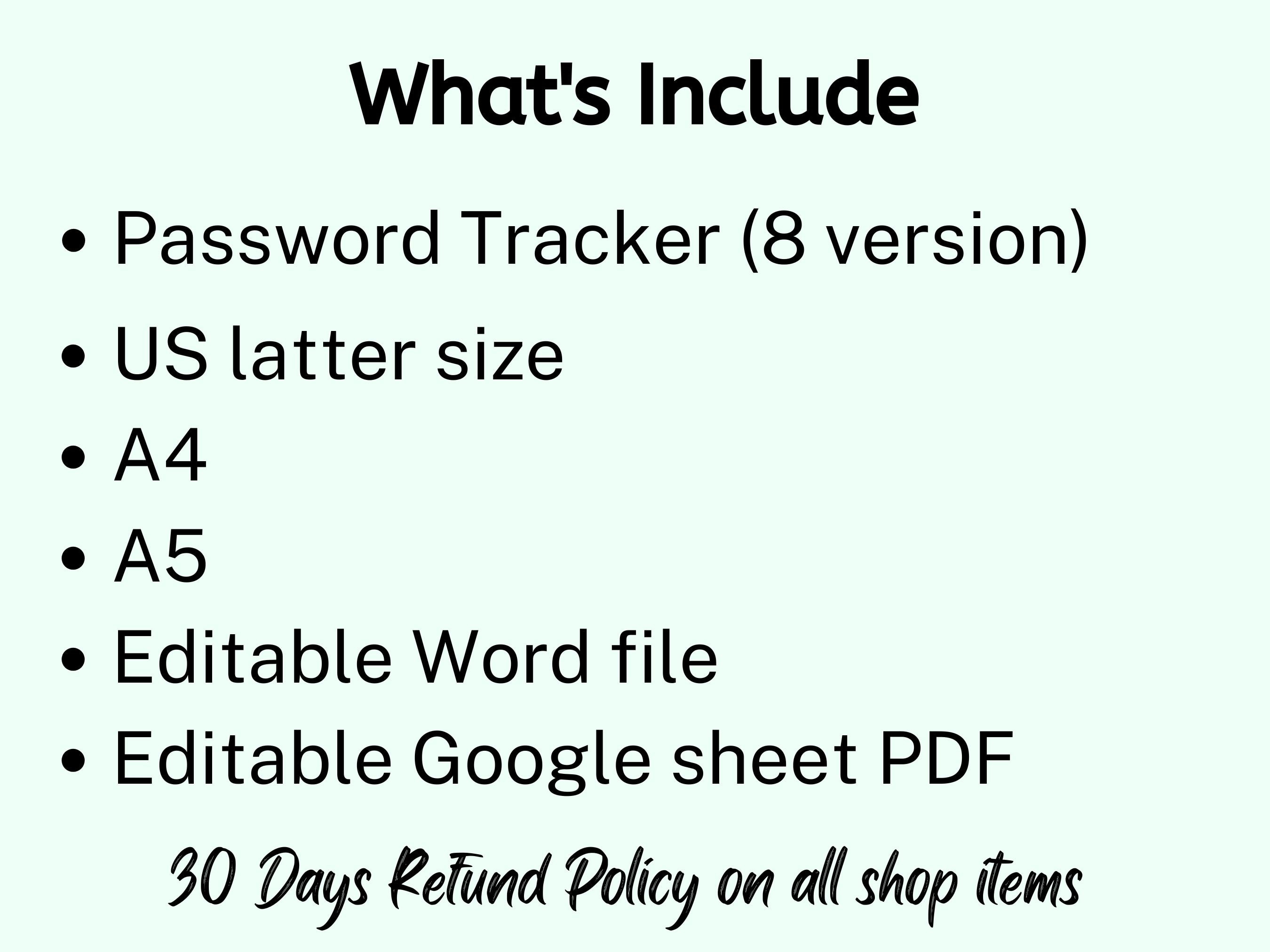 EDITABLE Password Book Tracker, Password Tracker Printable Template ...