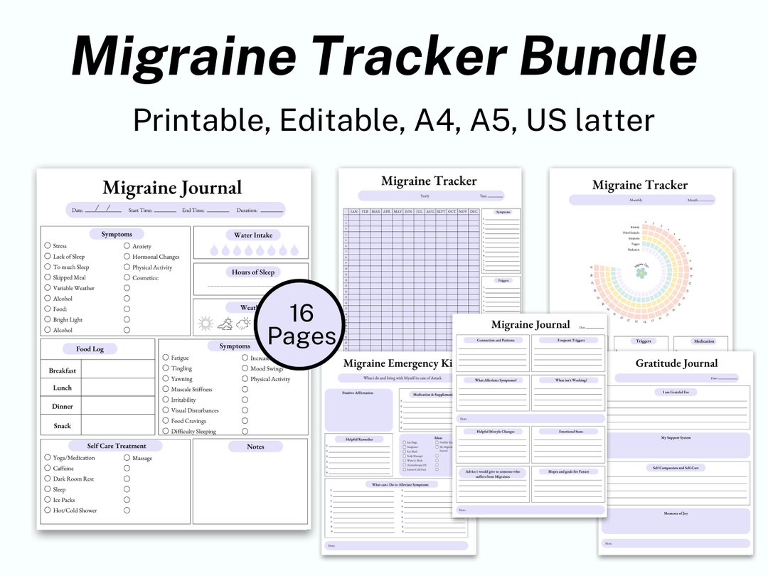 Migraine Tracker Printable, Symptom Tracker, Headache Diary, Daily ...